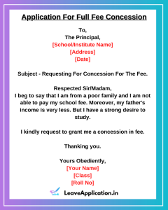 Application For Fee Concession For School & College