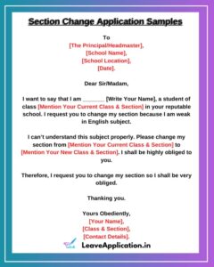 Application For Section Change In School (10+ Sample)