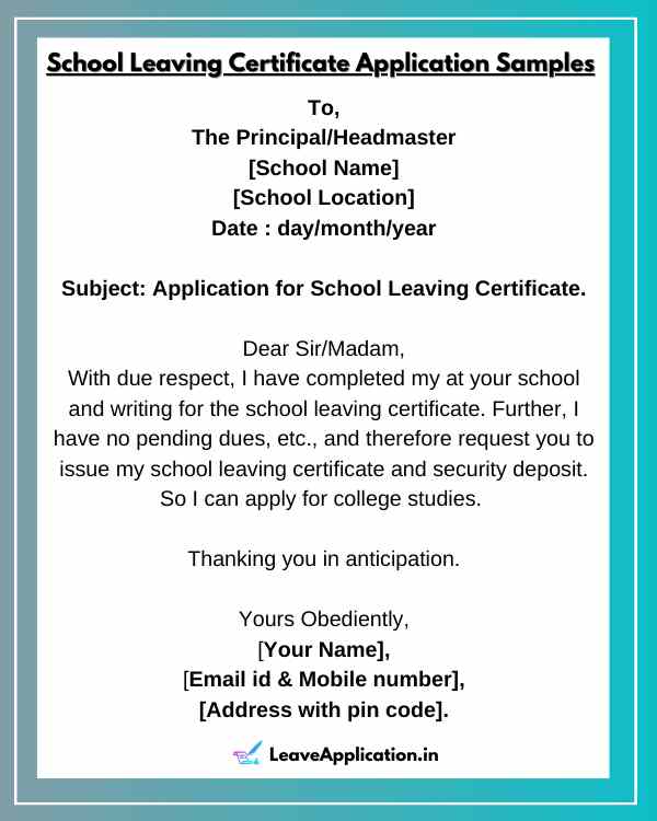 Application On School Leaving Certificate